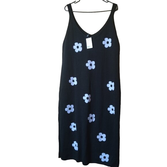 H&M | Dresses | Hm Divided Womens Xxl Sleeveless Black Floral Knit ...